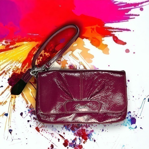 Coach | Bags | Coach Red Dark Plum Shiny Clutch Wallet Mamie | Poshmark